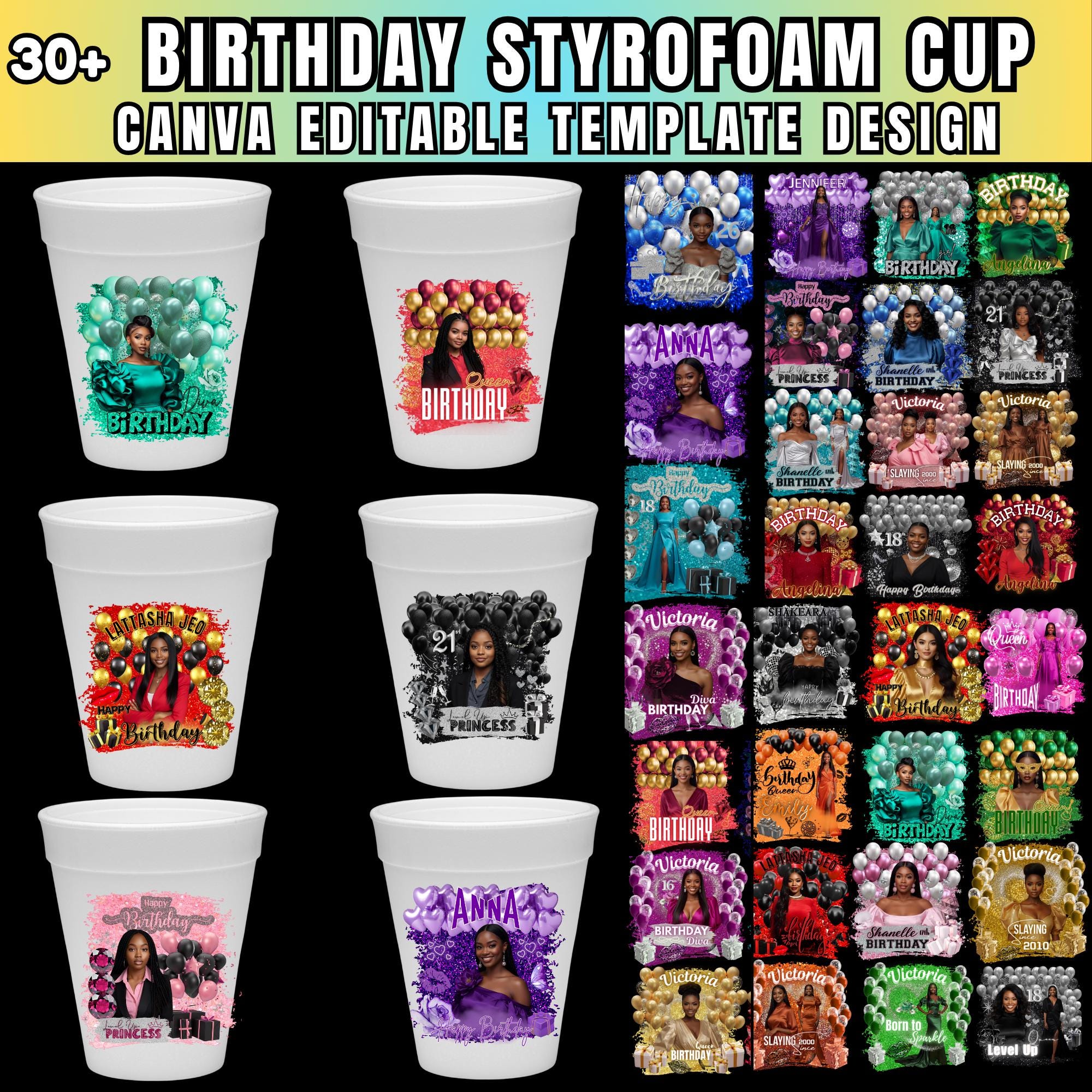 30+ Birthday Styrofoam Cups Sticker Editable Template,birthday Party ...