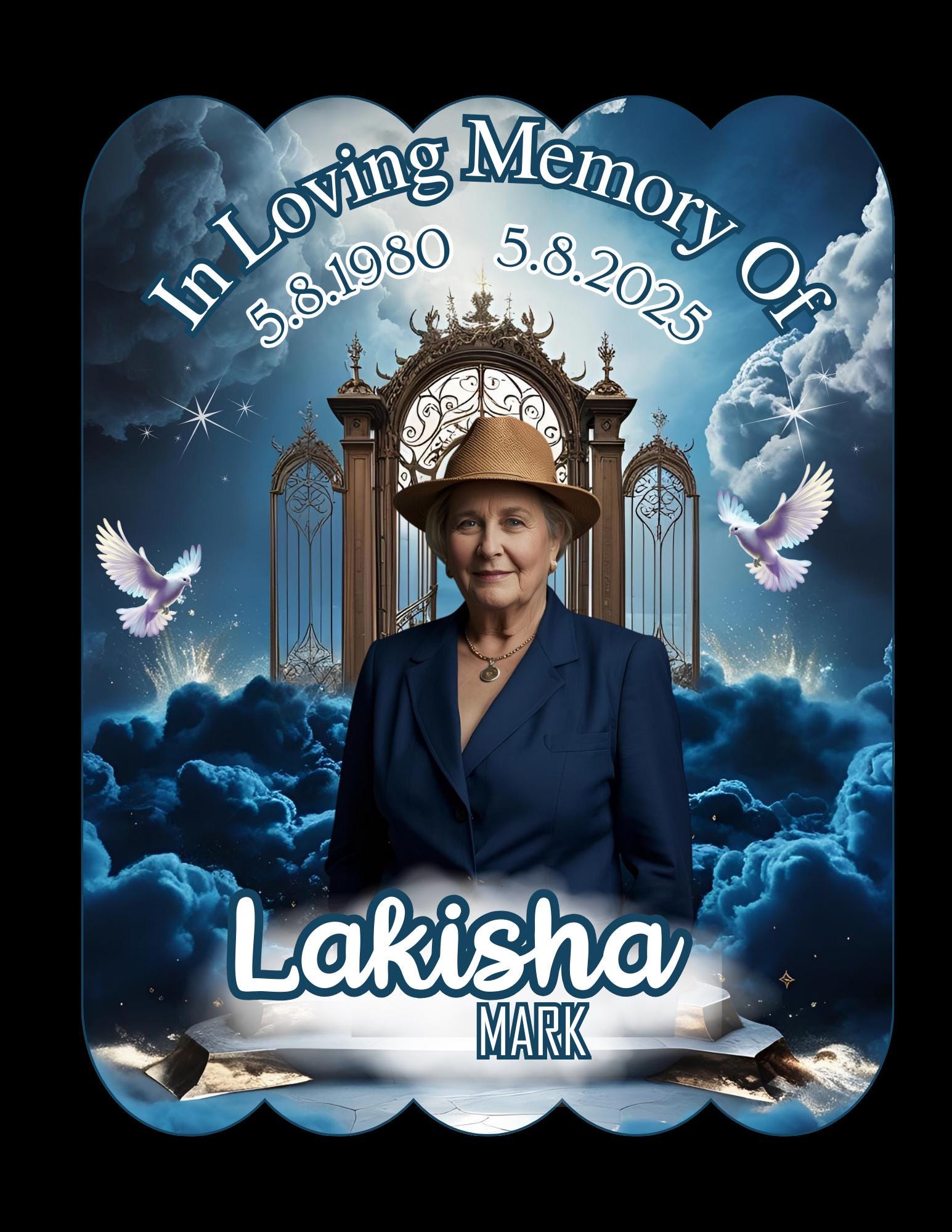 In Loving Memory Memorial Funeral Fan Canva Editable Template,18 Blue ...