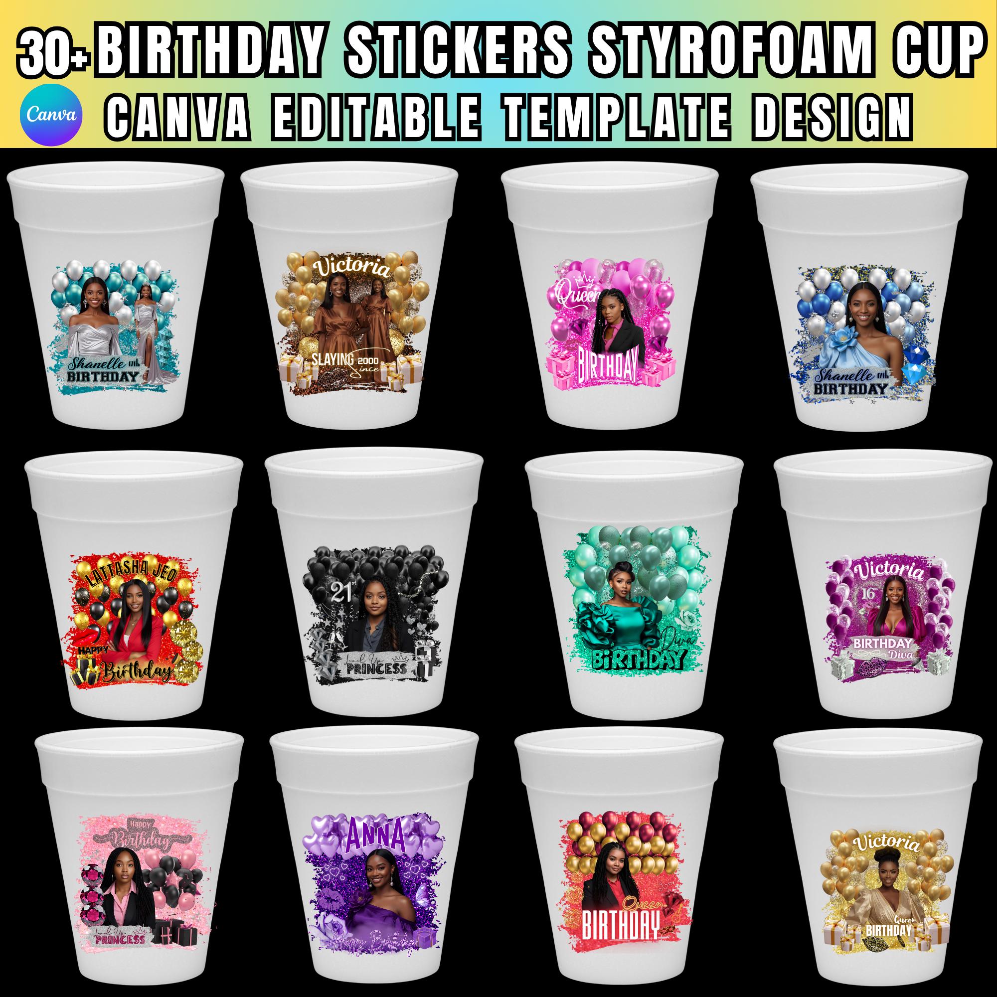30+ Birthday Styrofoam Cups Sticker Editable Template,birthday Party ...