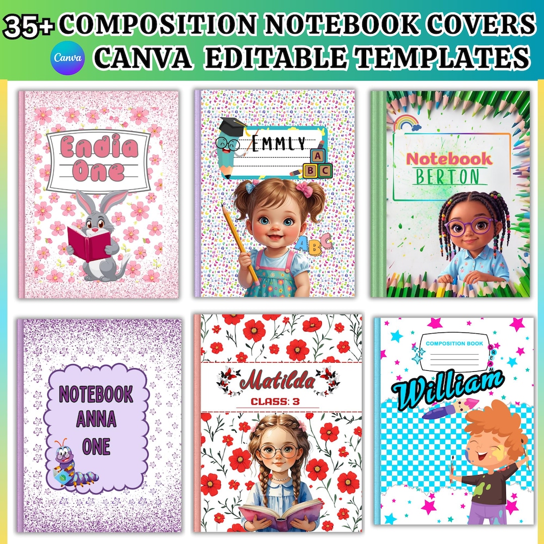Composition Book Cover Canva Templates 35+ Mega Bundle, Custom Canva ...