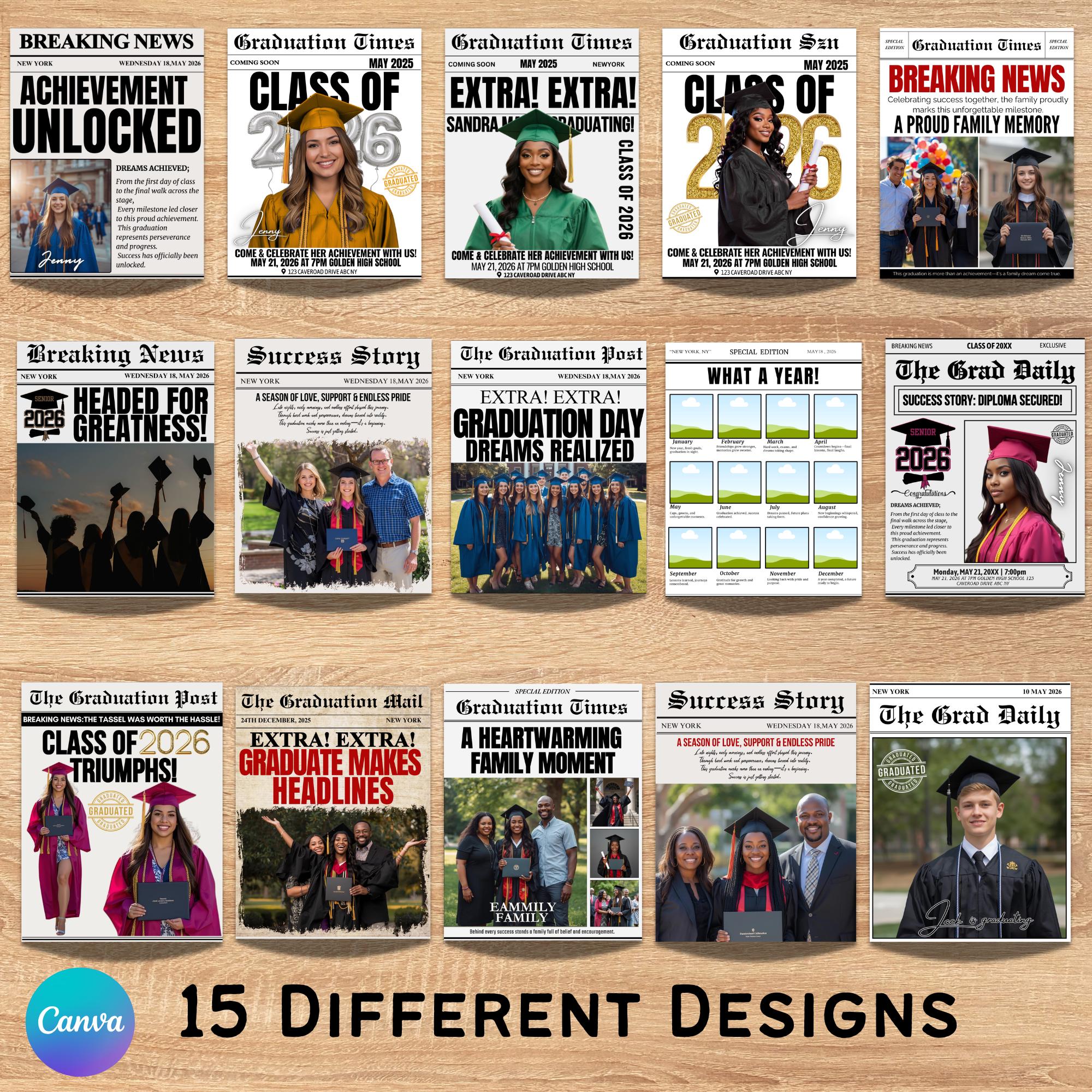 Class of 2026 Graduation Newspaper Template, Canva Editable ...