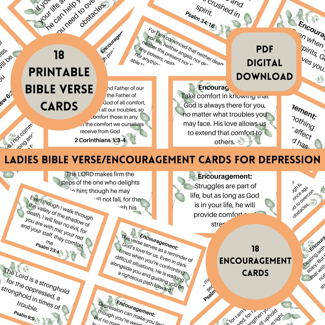 Printable Bible Verse Cards for Depression, Encouragement Cards, Bible ...