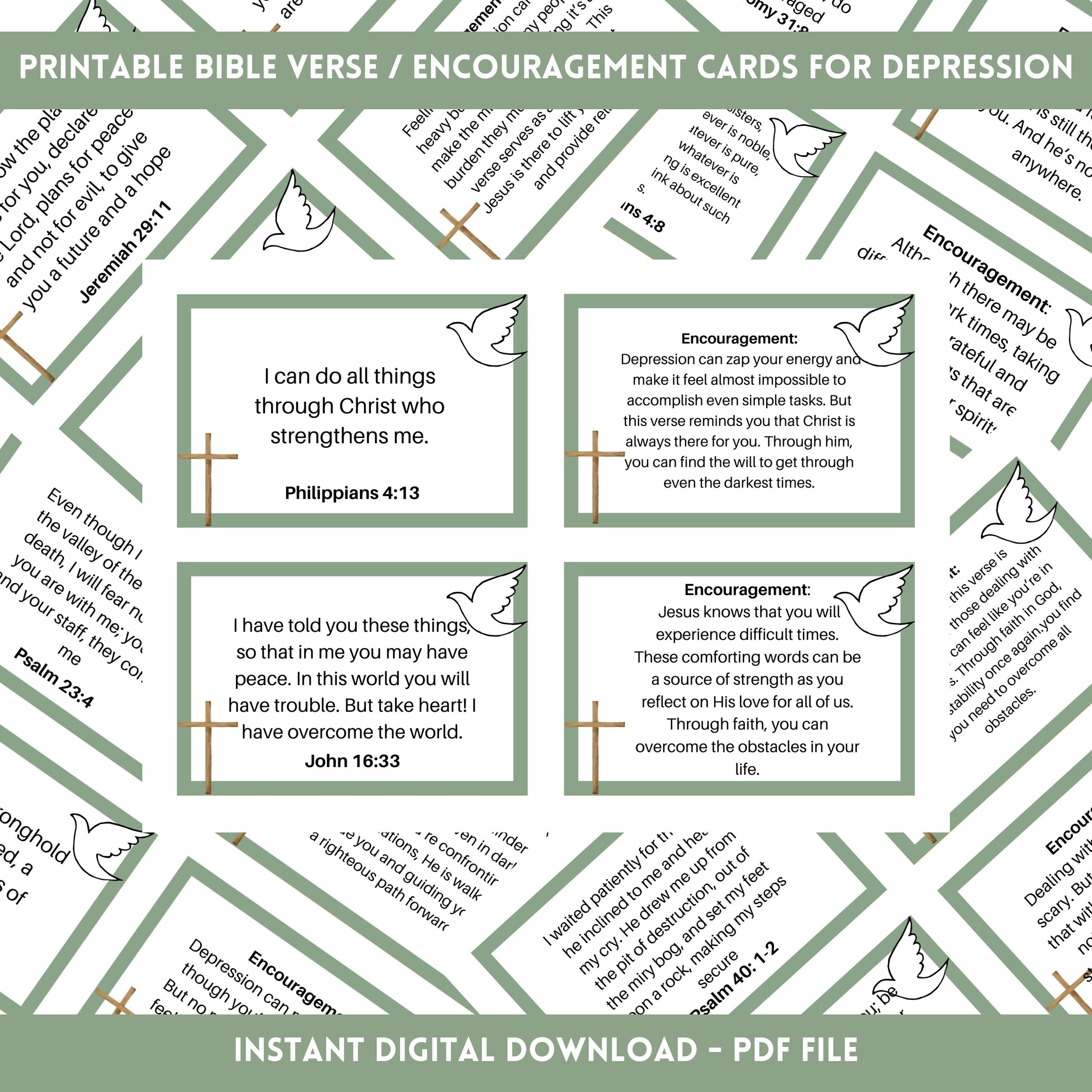 Printable Bible Verse Cards for Depression, Encouragement Cards, Bible ...