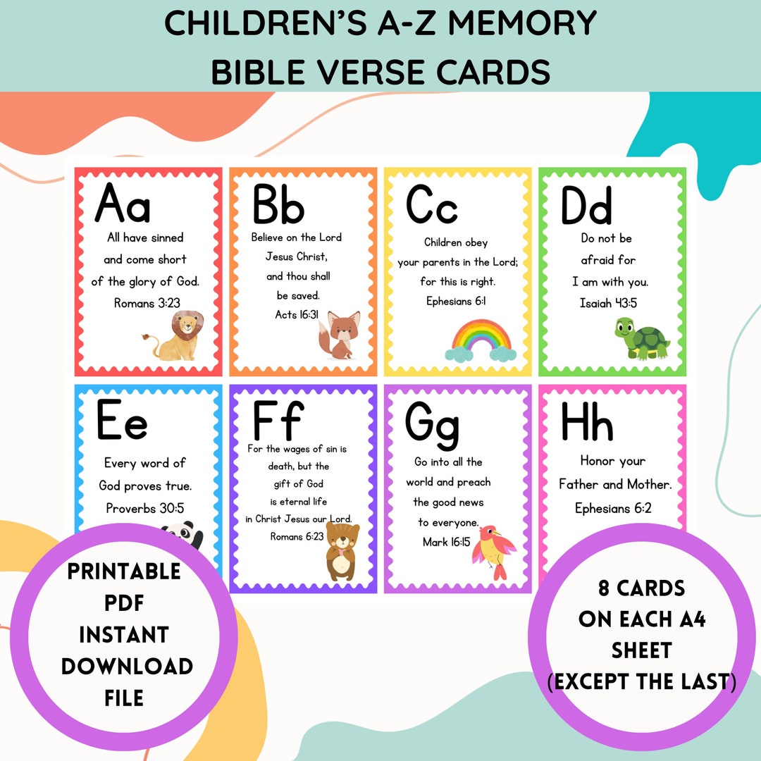 A-Z Memory Cards, Bible Verse for Kids, Printable A-Z Cards, Instant ...