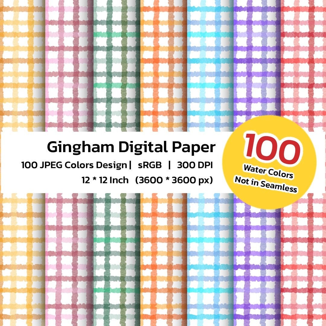 Gingham Digital Paper Gingham Water Colors Hand Drawn 12 X - Etsy