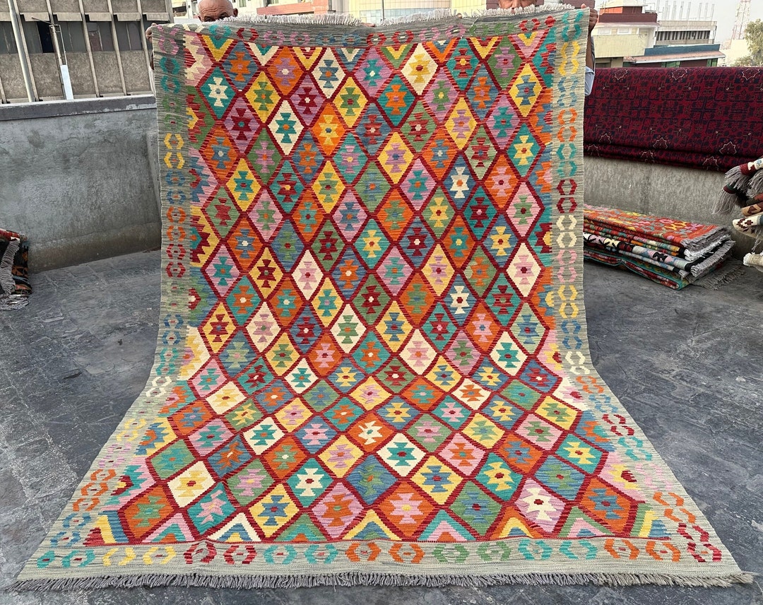 6'8 X 9'6 Feet, Nice Afghan Handwoven Chobi Maimana Kilim, Natural Dyed ...