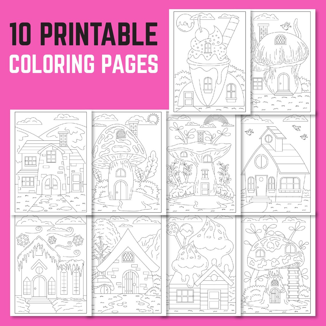 Miniature House Coloring Pages Pack 3 | Pdf Sheet Printable US Letter ...