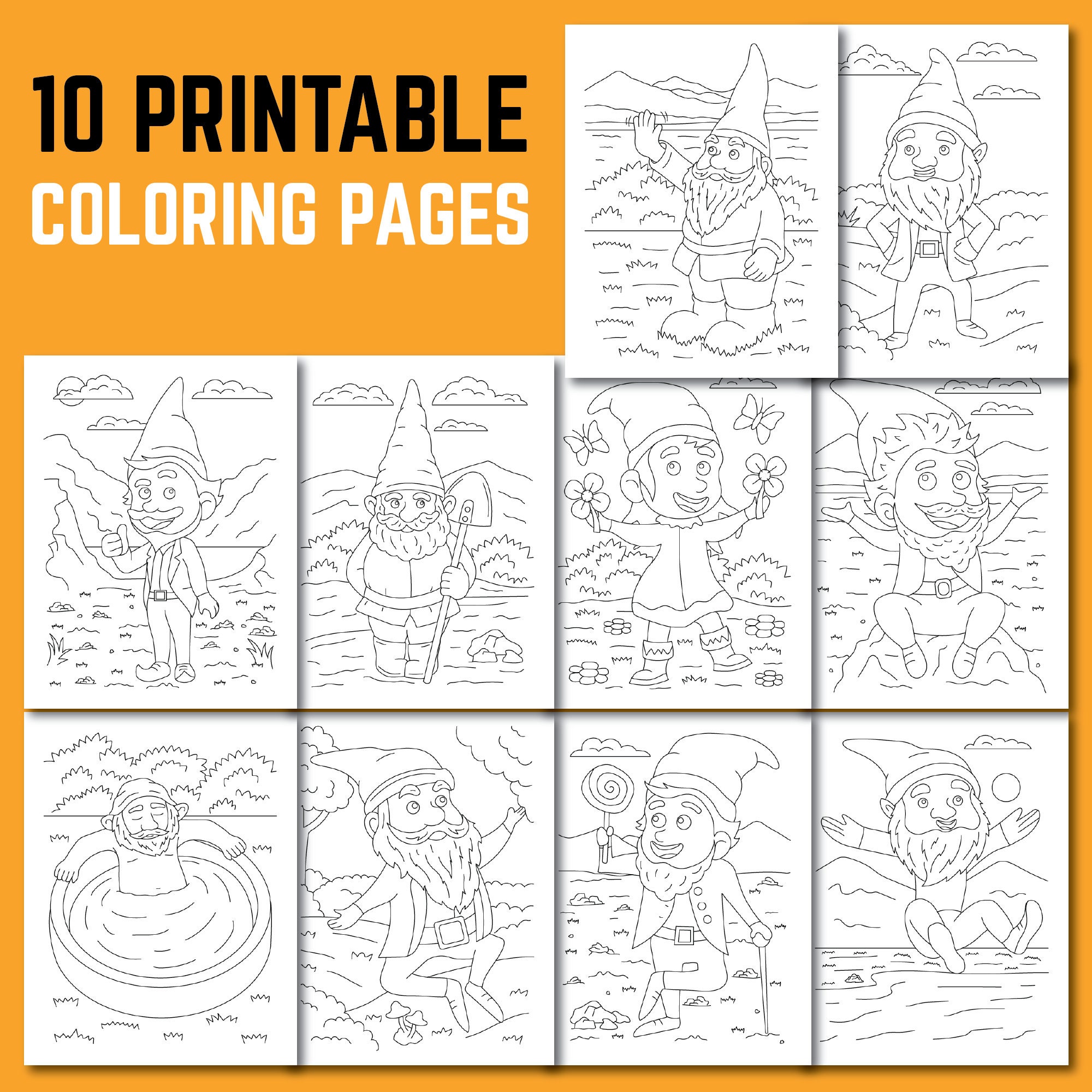 Gnome Coloring Sheet Printable Pdf Pages Pack 3 - Etsy