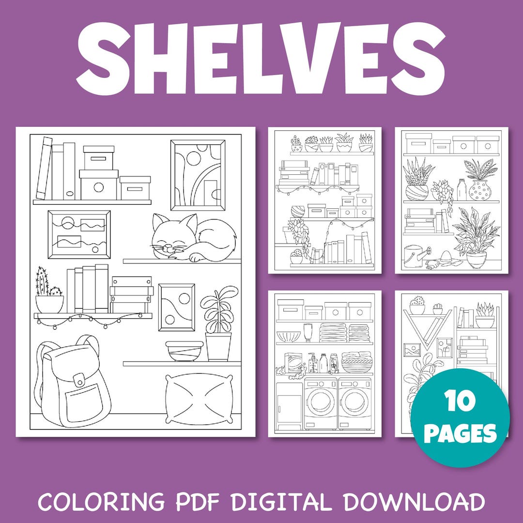 Shelves Coloring Pages Pack 3 | Pdf Sheet Printable US Letter - Etsy