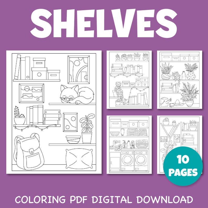 Shelves Coloring Pages Pack 3 | Pdf Sheet Printable US Letter - Etsy