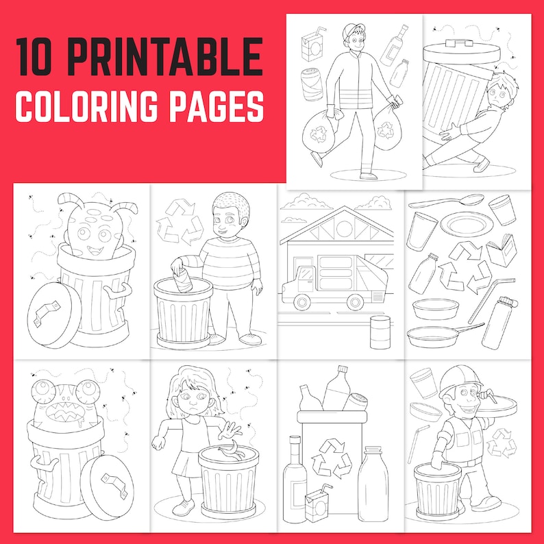 Waste Recycling Coloring Pages, Trash Truck Activity (PDF Printable) - Etsy