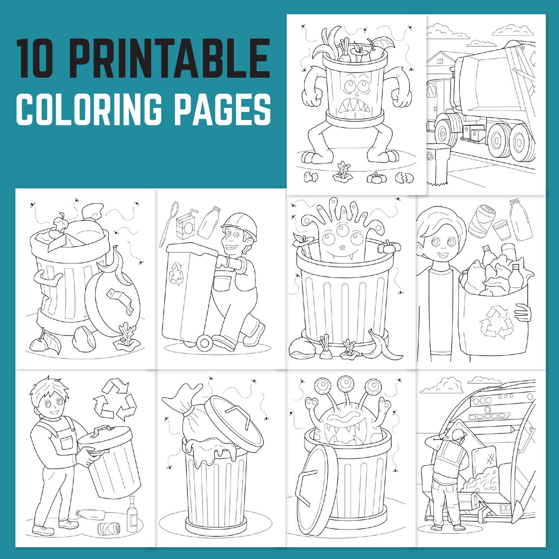 Coloring Pages for Kids Waste Recycling, Trash & Garbage Bin Truck ...
