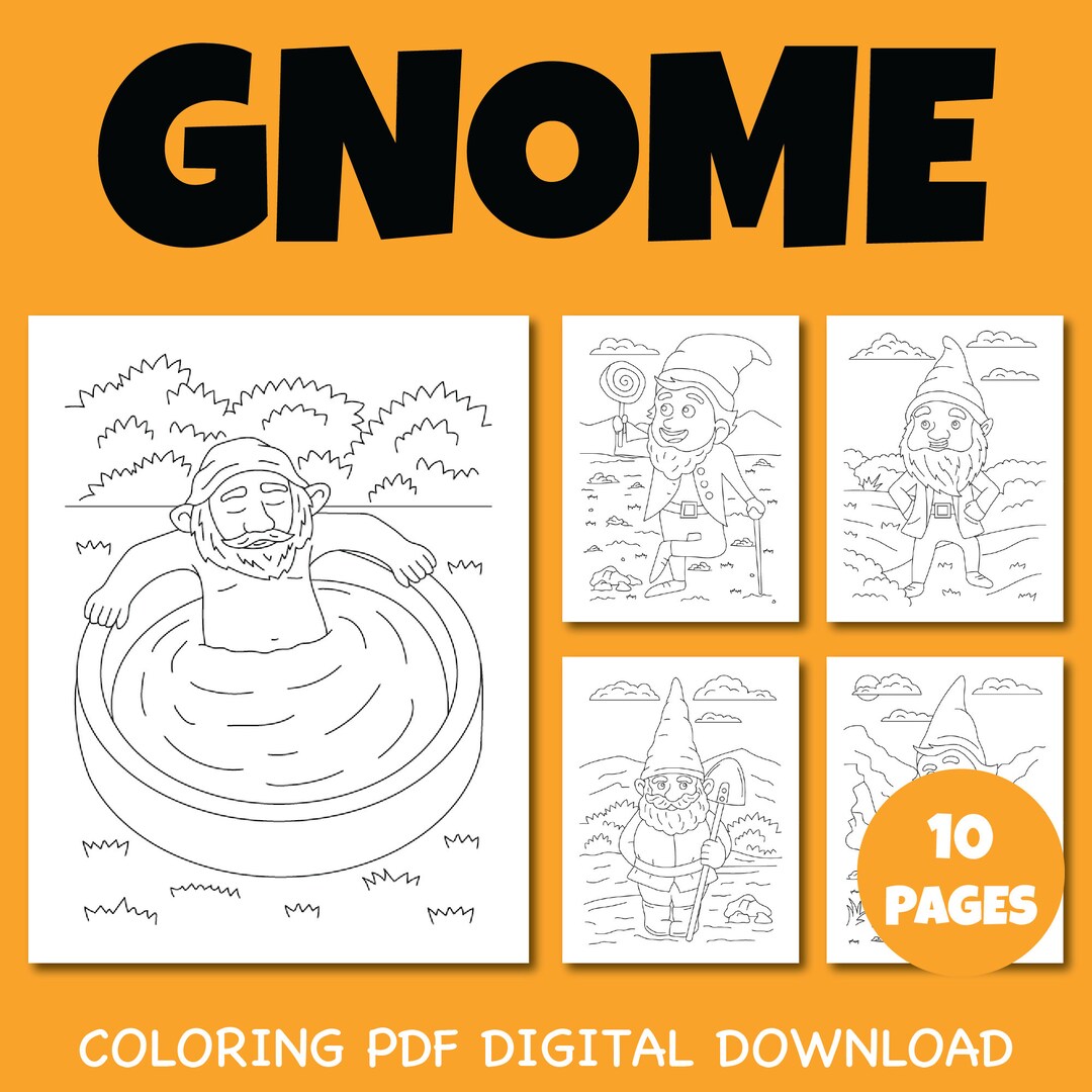 Gnome Coloring Sheet Printable Pdf Pages Pack 3 - Etsy