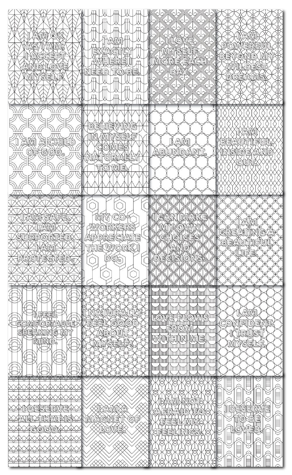 Positive Affirmation Printable .pdf Coloring Pages Pack 3 - Etsy