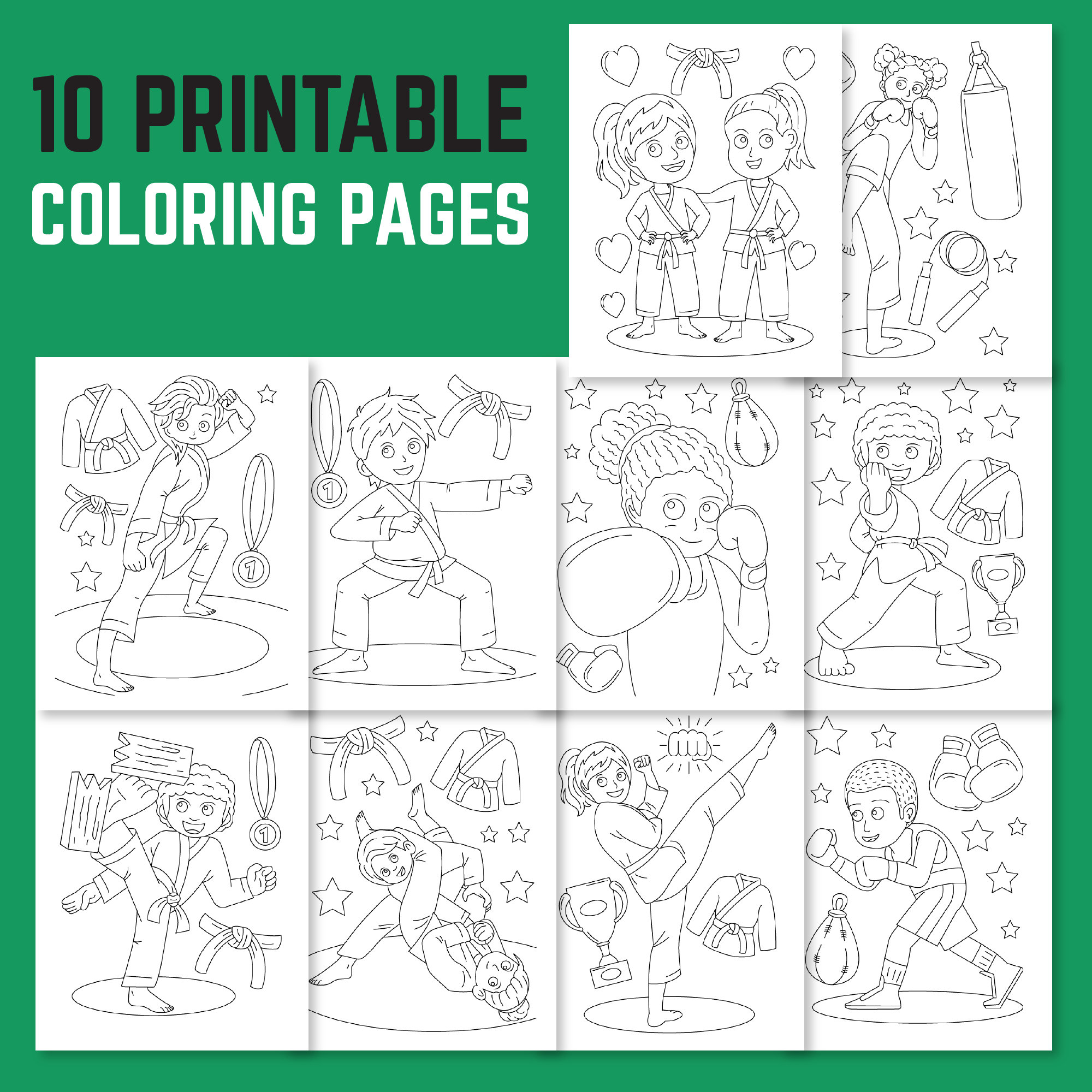 Martial Arts Instant Download Printable .pdf File Simple Coloring Pages ...