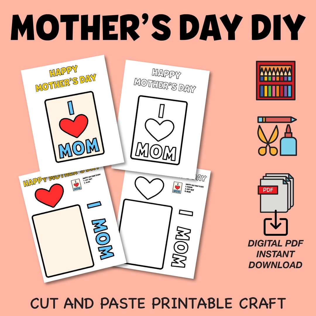 Mother's Day Card Easy DIY Simple Cut and Paste Craft Worksheets for ...