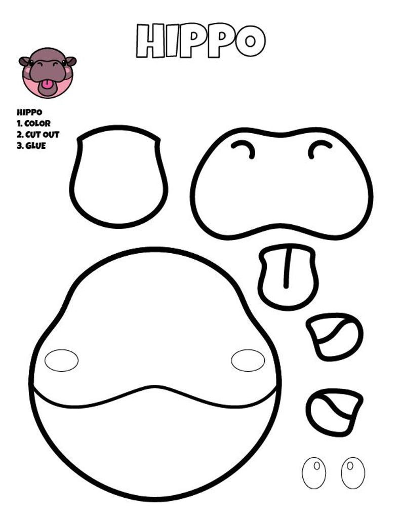 Hippo Cut and Paste Craft | Kids Activity Worksheet (digital Download ...