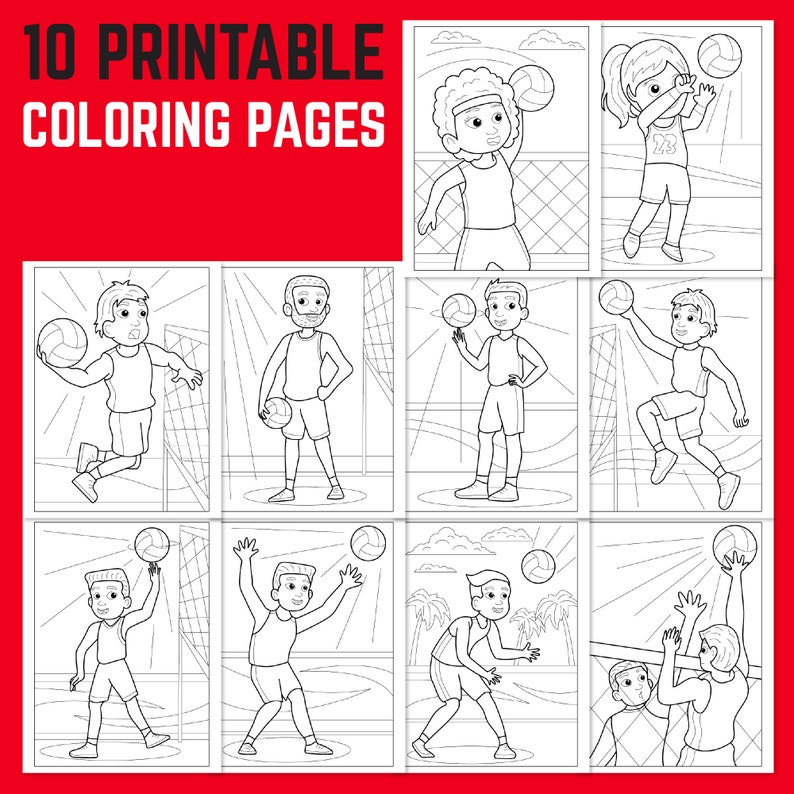 Printable Volleyball Coloring Pages for Kids Pdf Pack 2 - Etsy