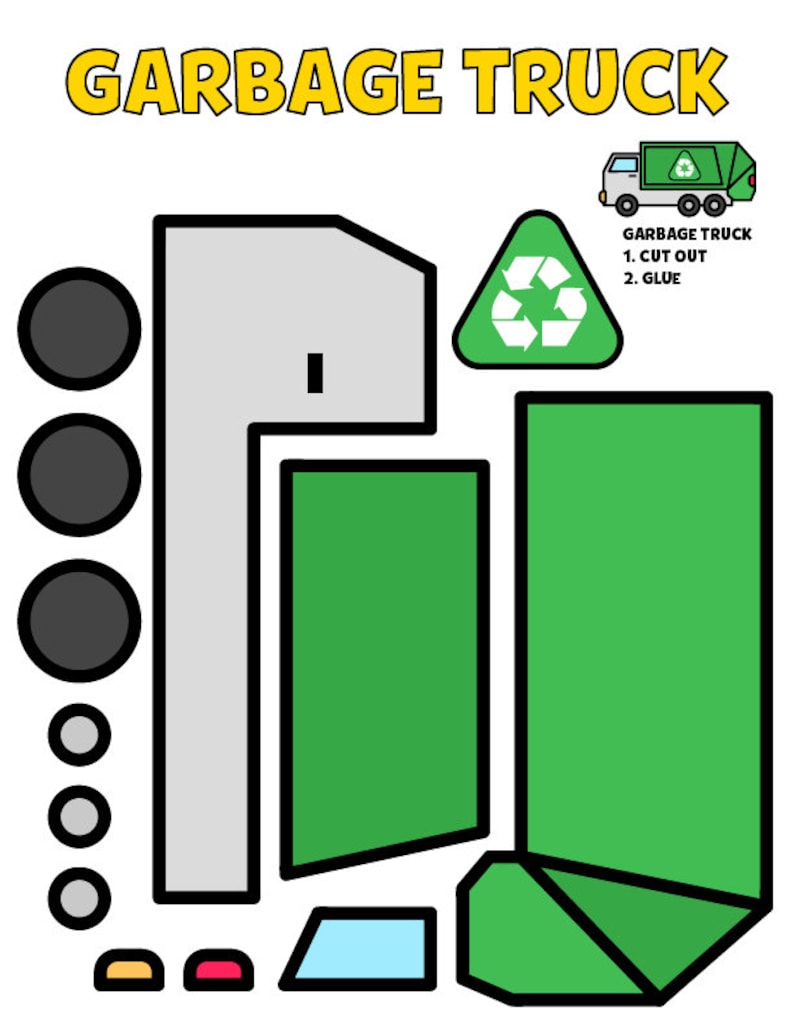 Garbage Truck Cut and Paste Craft Worksheets for Kids | Printable US ...