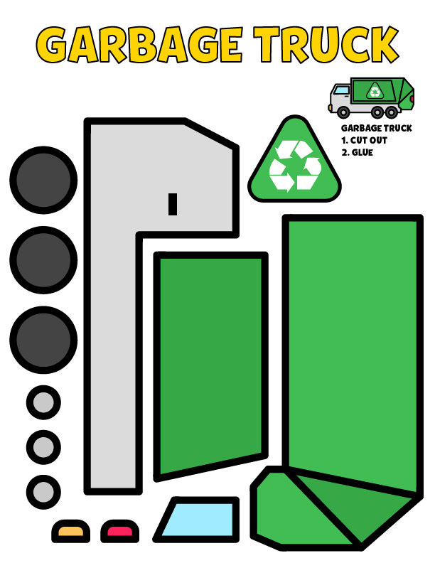Garbage Truck Cut and Paste Craft Worksheets for Kids | Printable US ...