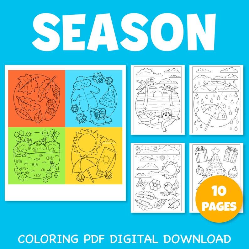 Coloring Pages for Kids Weather and Seasons Pack 2 | Printable Pdf US ...