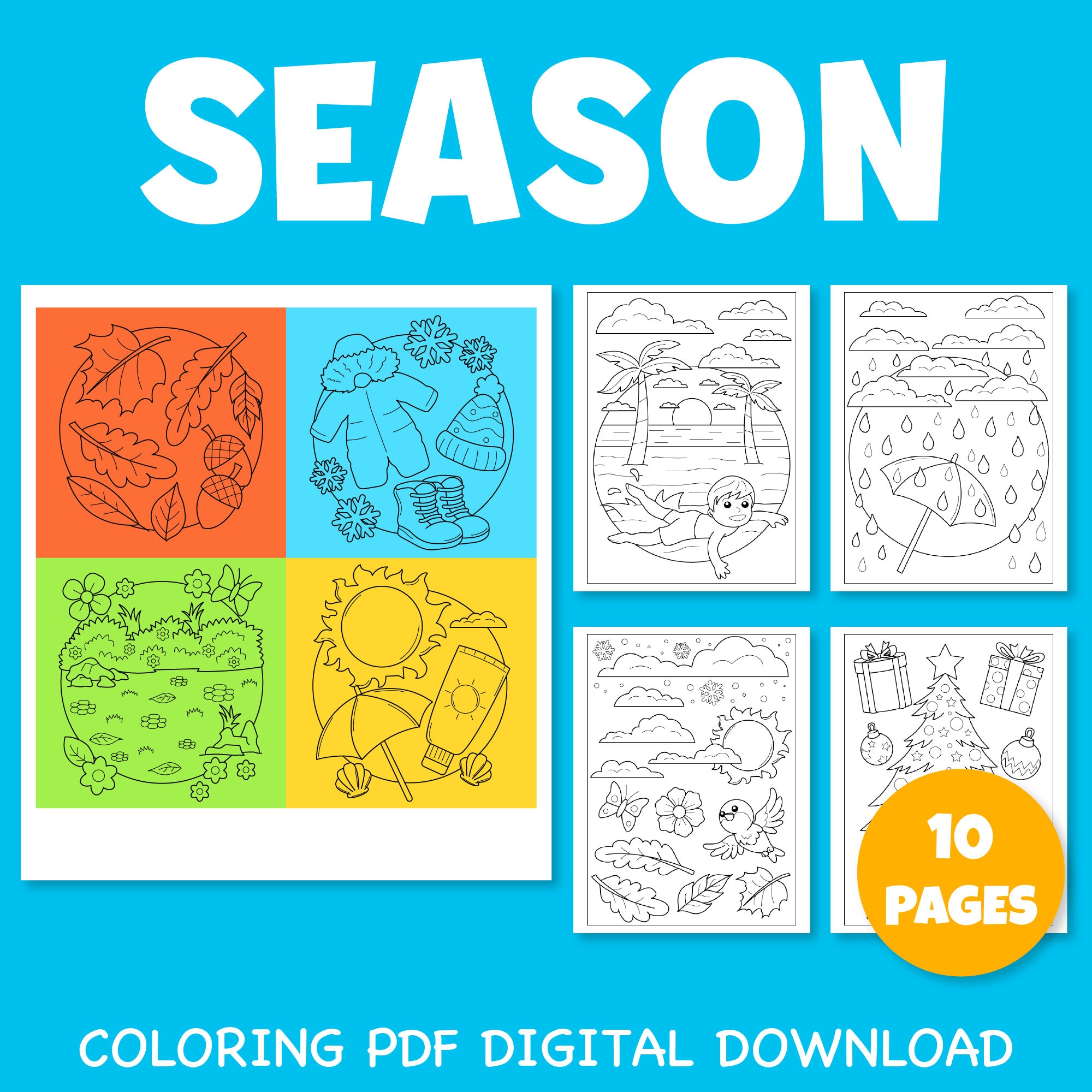 Coloring Pages for Kids Weather and Seasons Pack 2 | Printable Pdf US ...