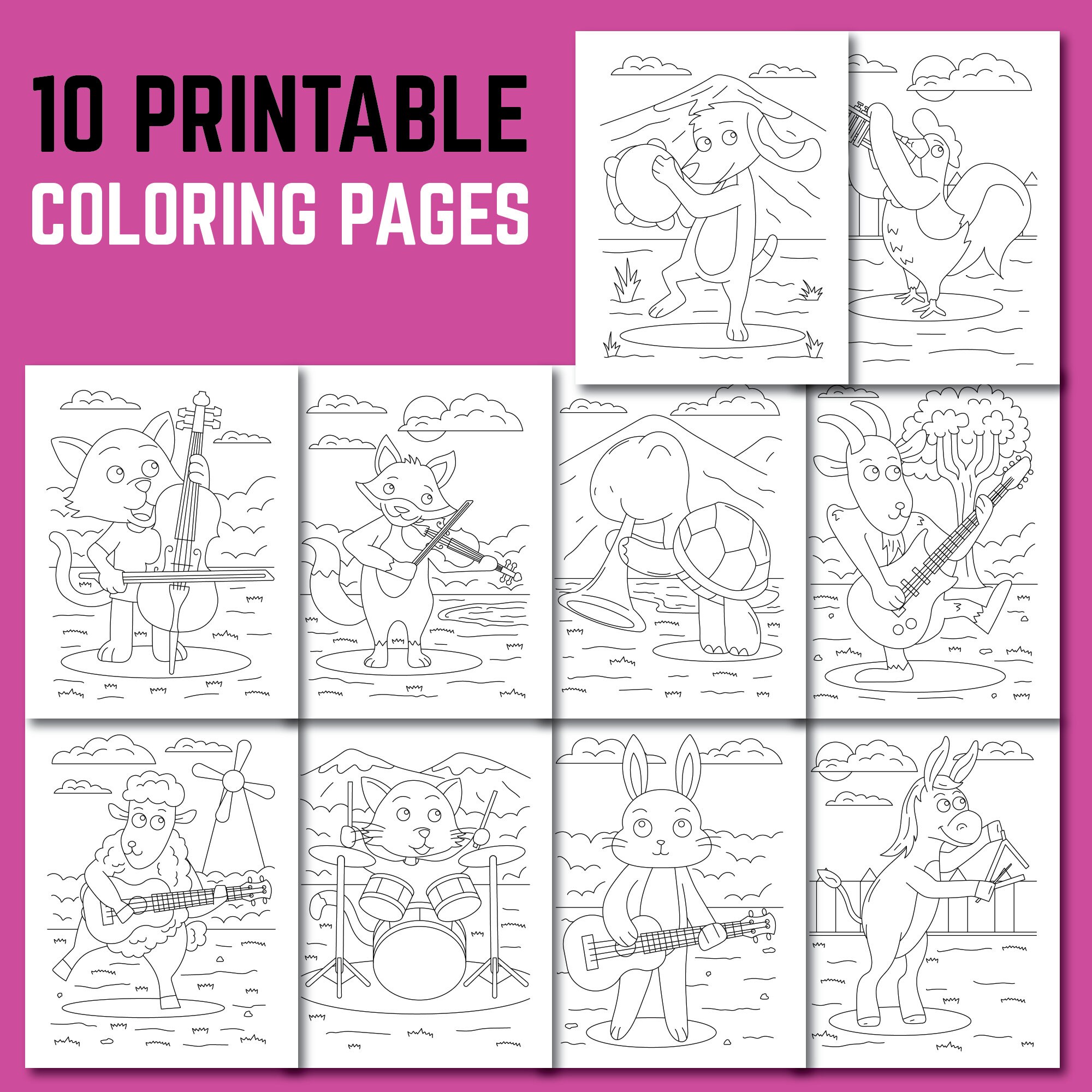 Farm Animal Musicians Coloring Pages Pack 3 - Etsy