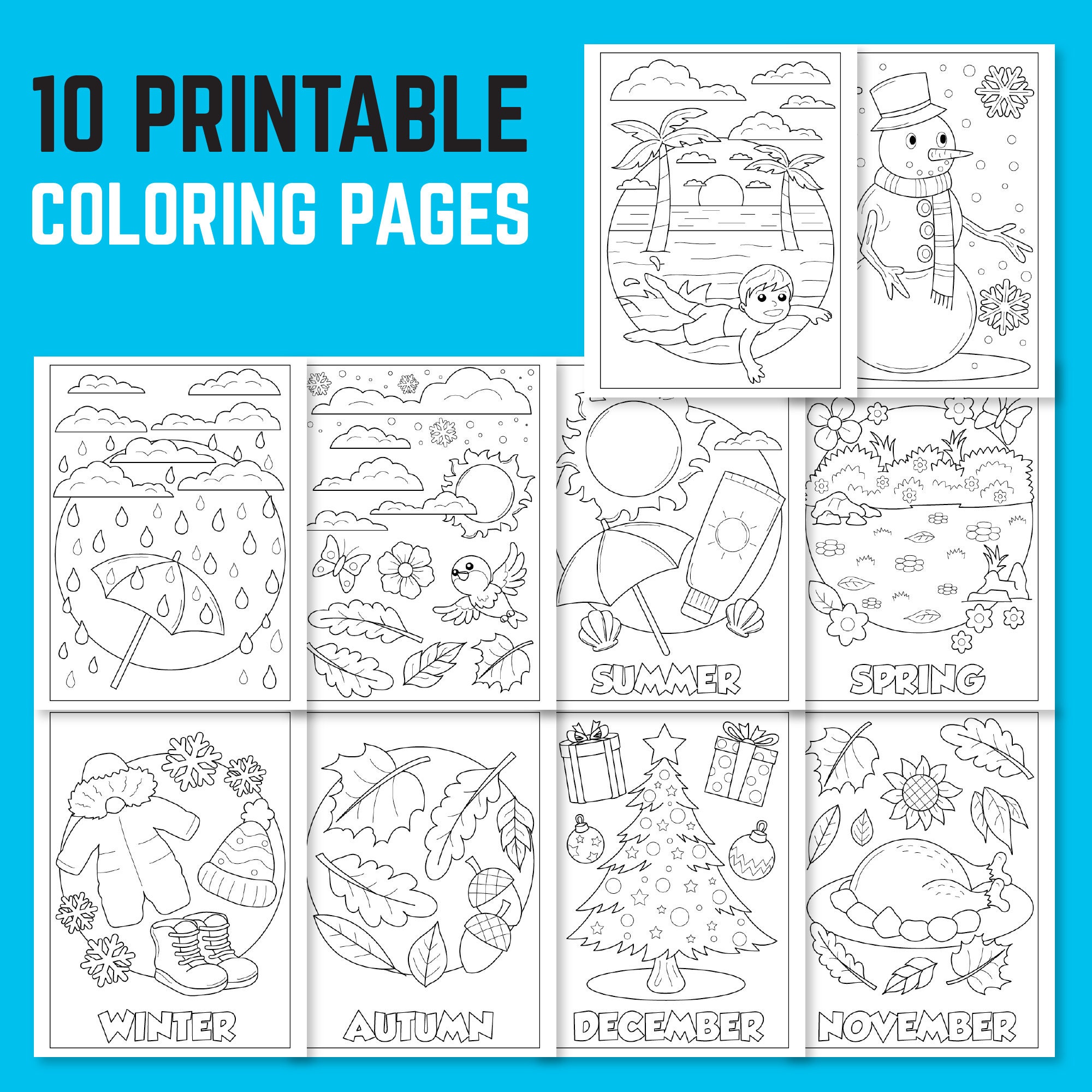 Coloring Pages for Kids Weather and Seasons Pack 2 | Printable Pdf US ...