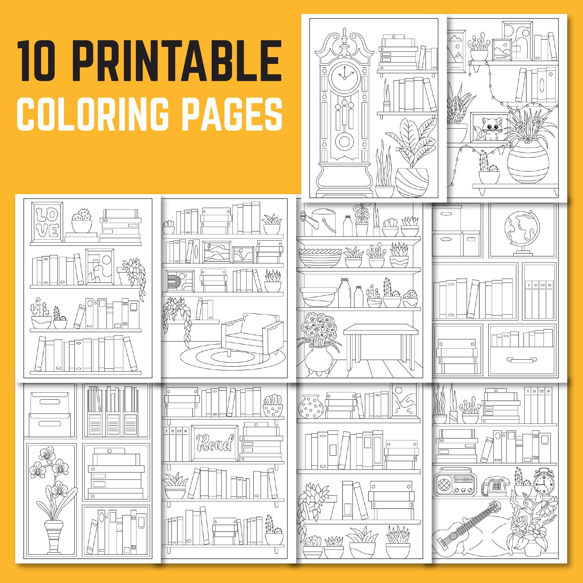 Shelves Coloring Pages Pack 2 | Pdf Sheet Printable US Letter - Etsy