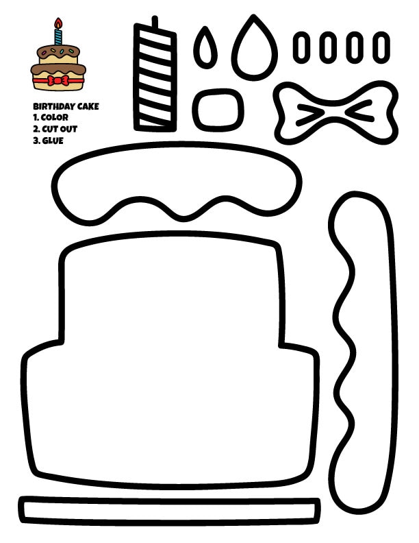 Birthday Cake Cut and Paste Paper Craft Worksheets for Kids | Printable ...