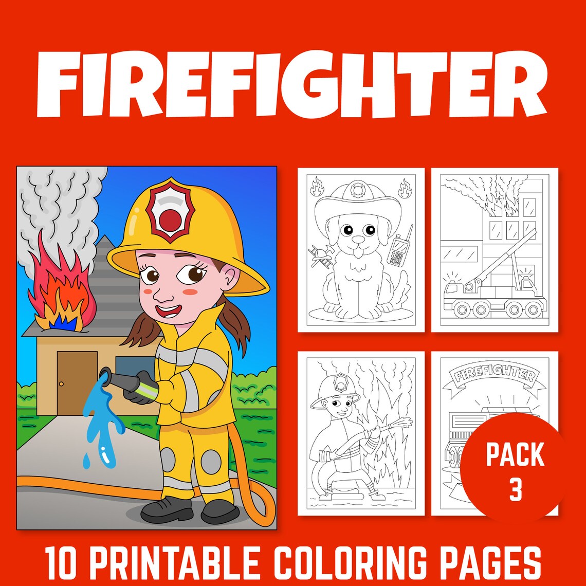Firefighter Coloring Sheet Pack 3 for Career Exploration Printable Pdf ...