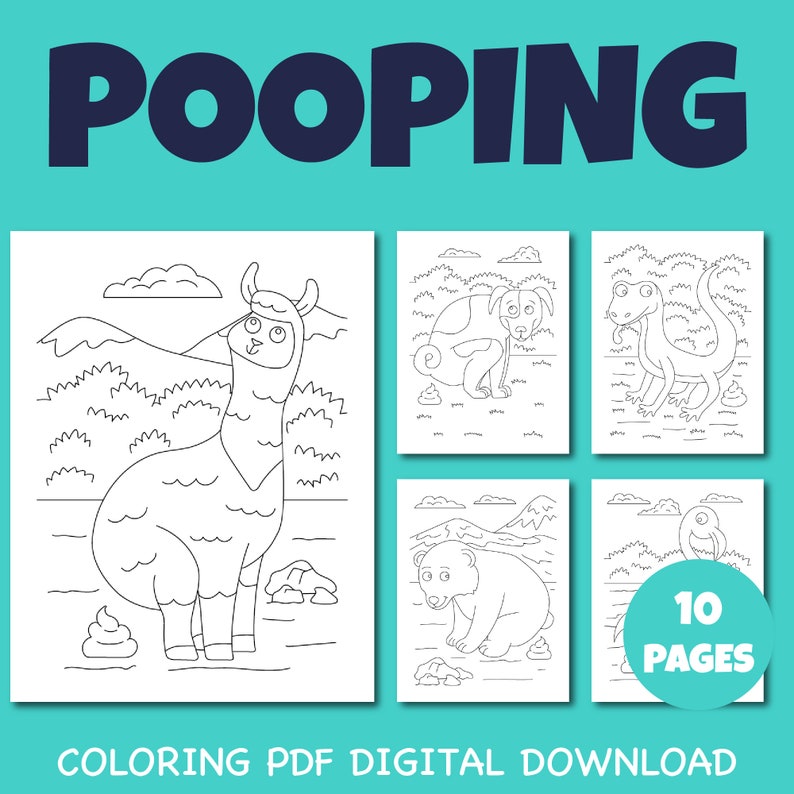 Funny Animal Pooping Coloring Page Pack 2 - Etsy