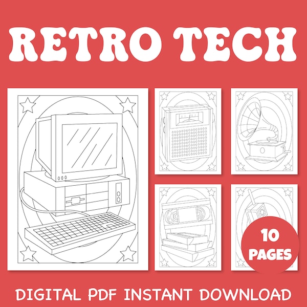 Retro Technology Coloring Pages - Etsy