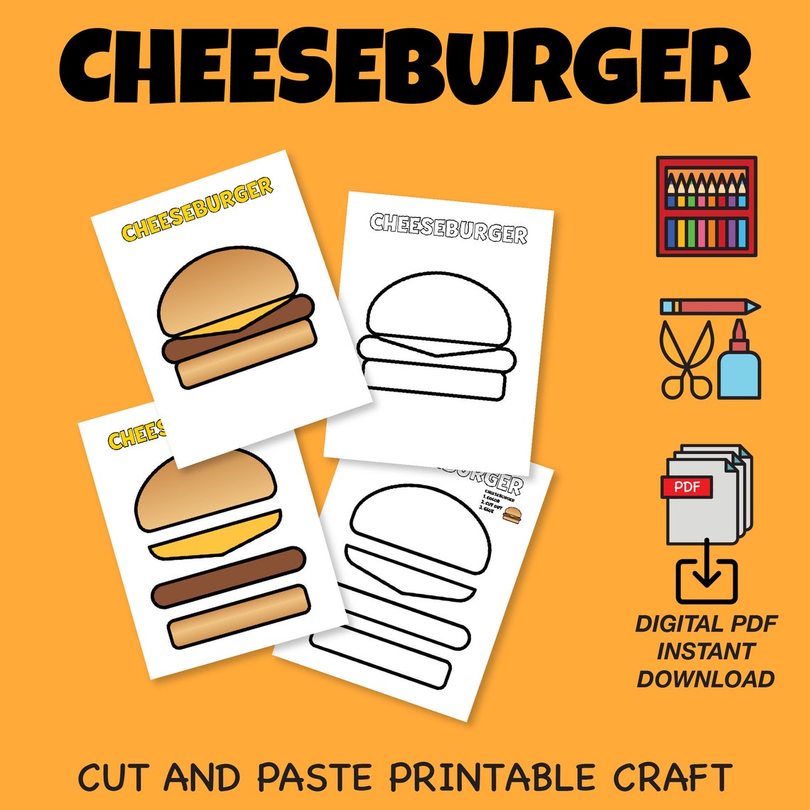 Cheeseburger Cut and Paste Easy Fun Craft Worksheets for Kids ...