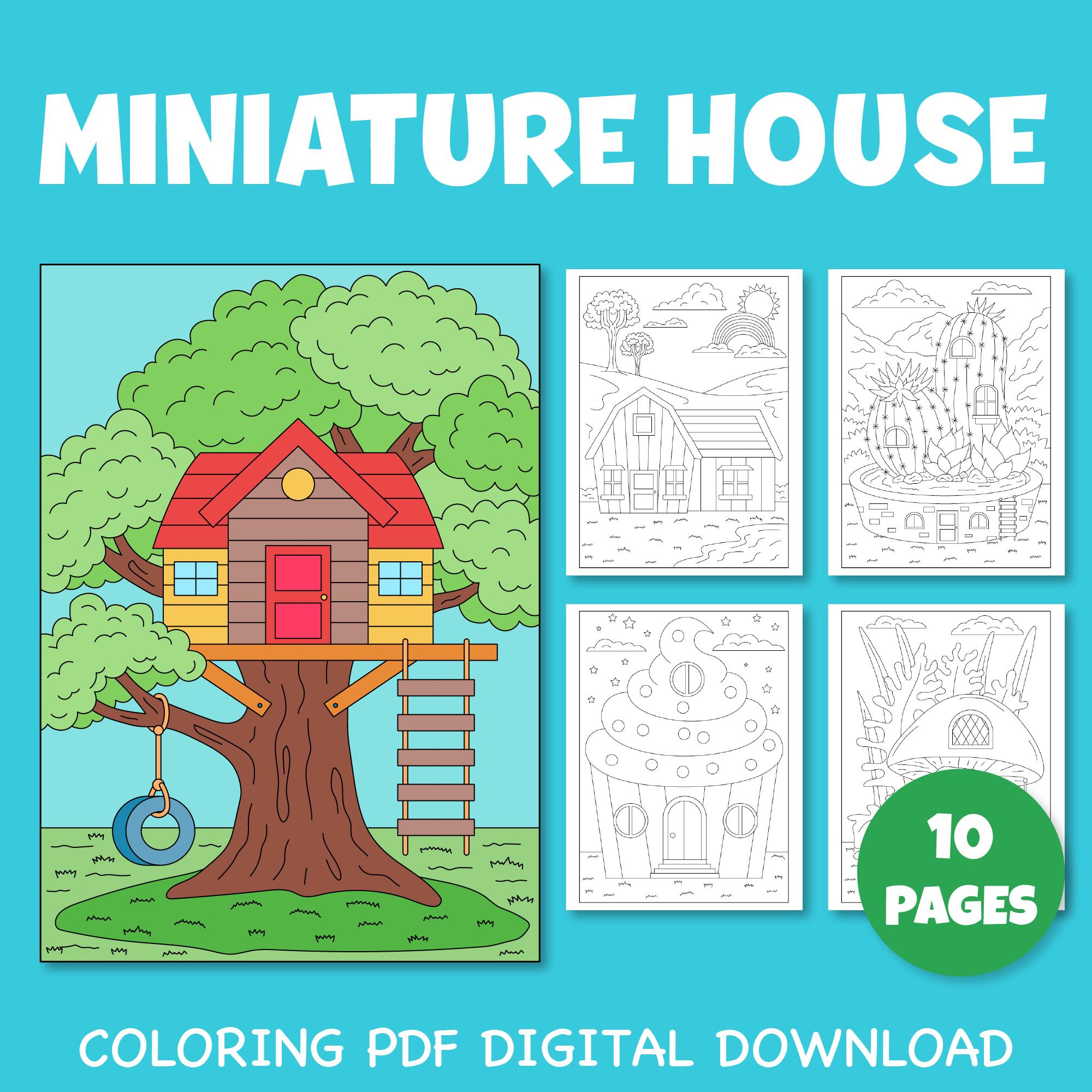 Miniature House Coloring Pages Pack 1 Pdf Sheet Printable US Letter - Etsy