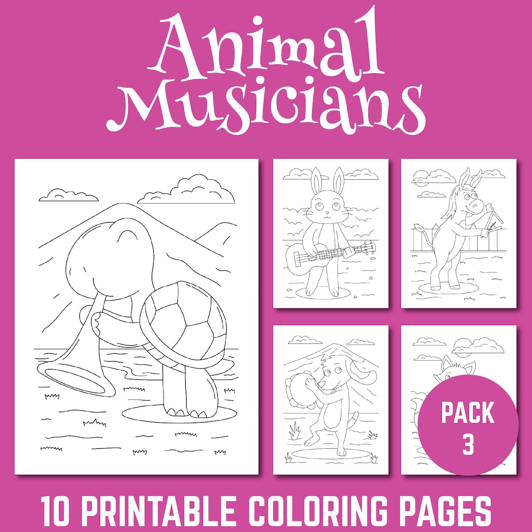 Farm Animal Musicians Coloring Pages Pack 3 - Etsy