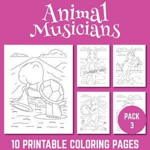 Farm Animal Musicians Coloring Pages Pack 3 - Etsy