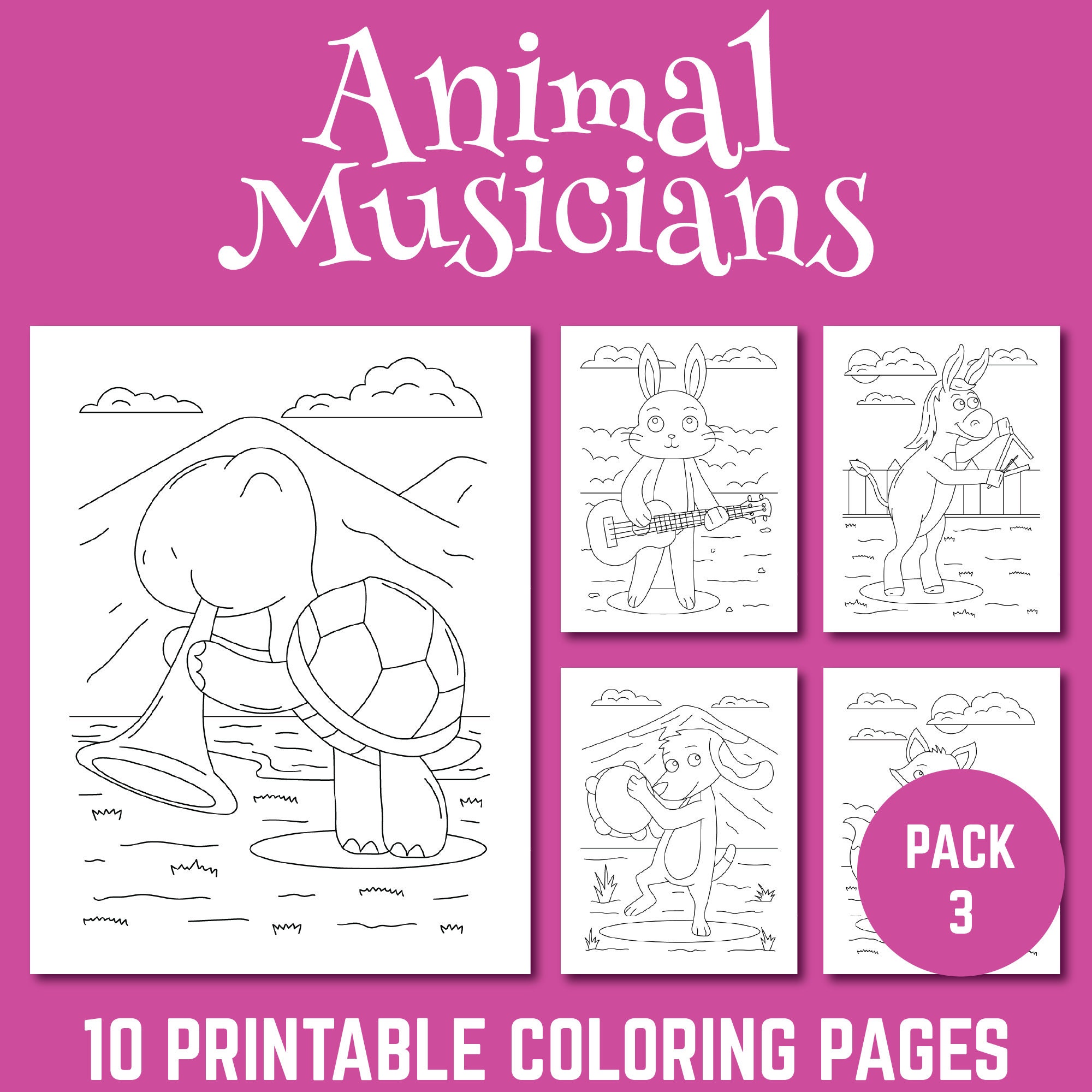 Farm Animal Musicians Coloring Pages Pack 3 - Etsy