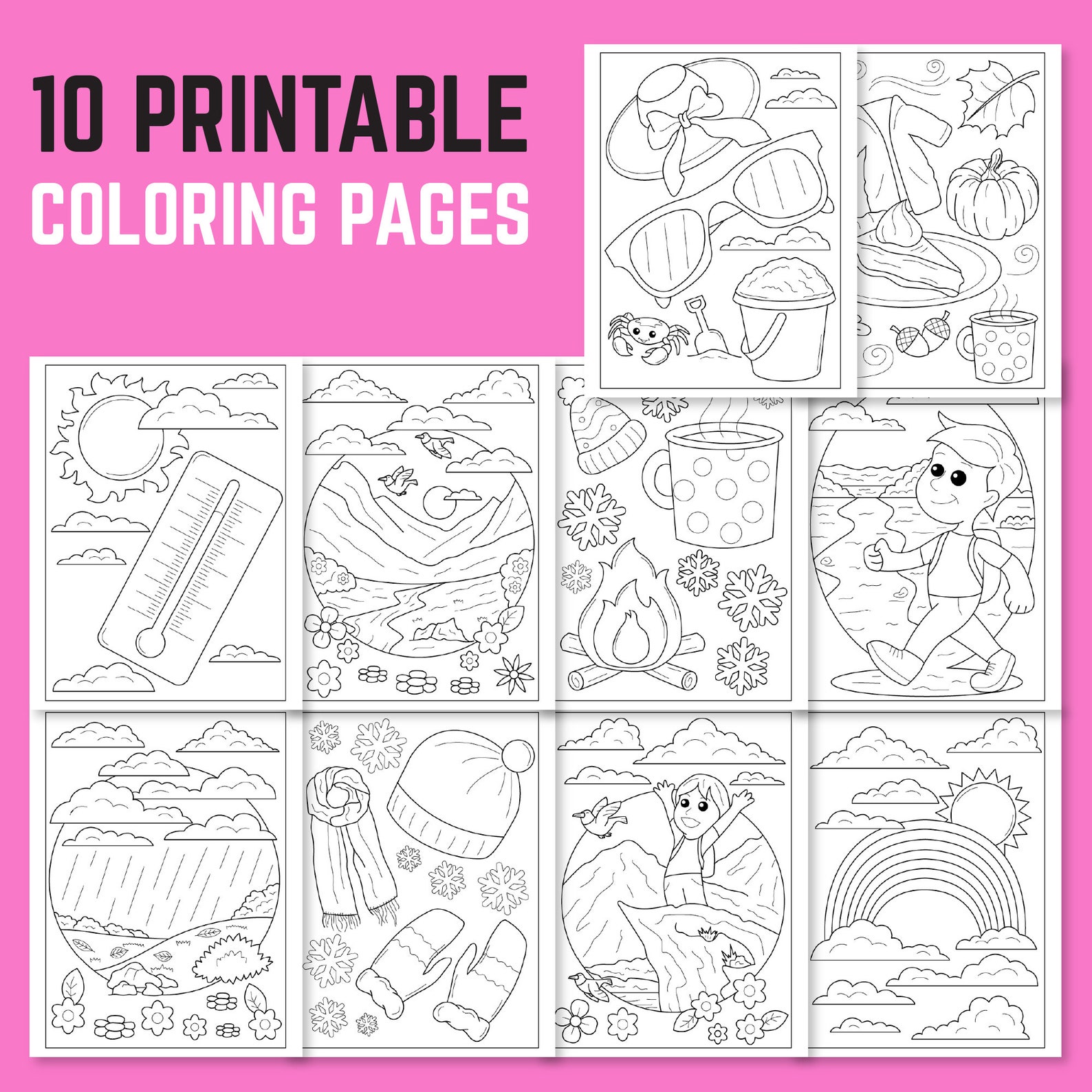 Coloring Pages for Kids Weather and Seasons Pack 3 | Printable Pdf US ...