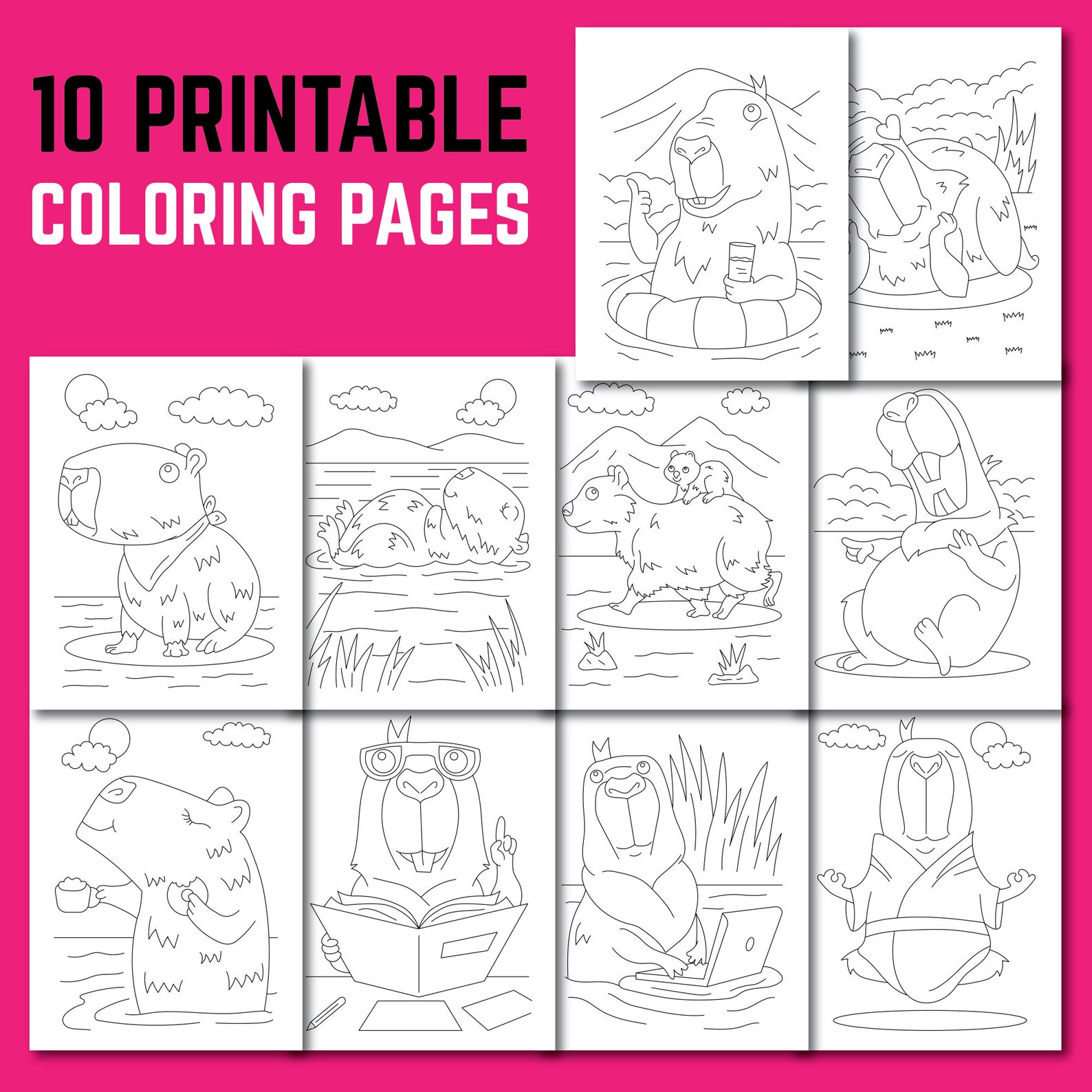 Capybara Coloring Pages Pack 1 - Etsy