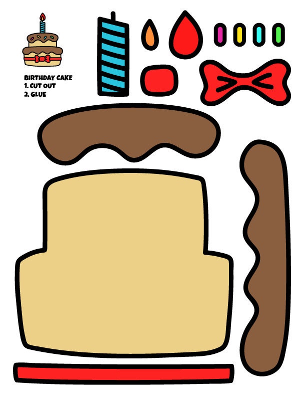 Birthday Cake Cut and Paste Paper Craft Worksheets for Kids | Printable ...