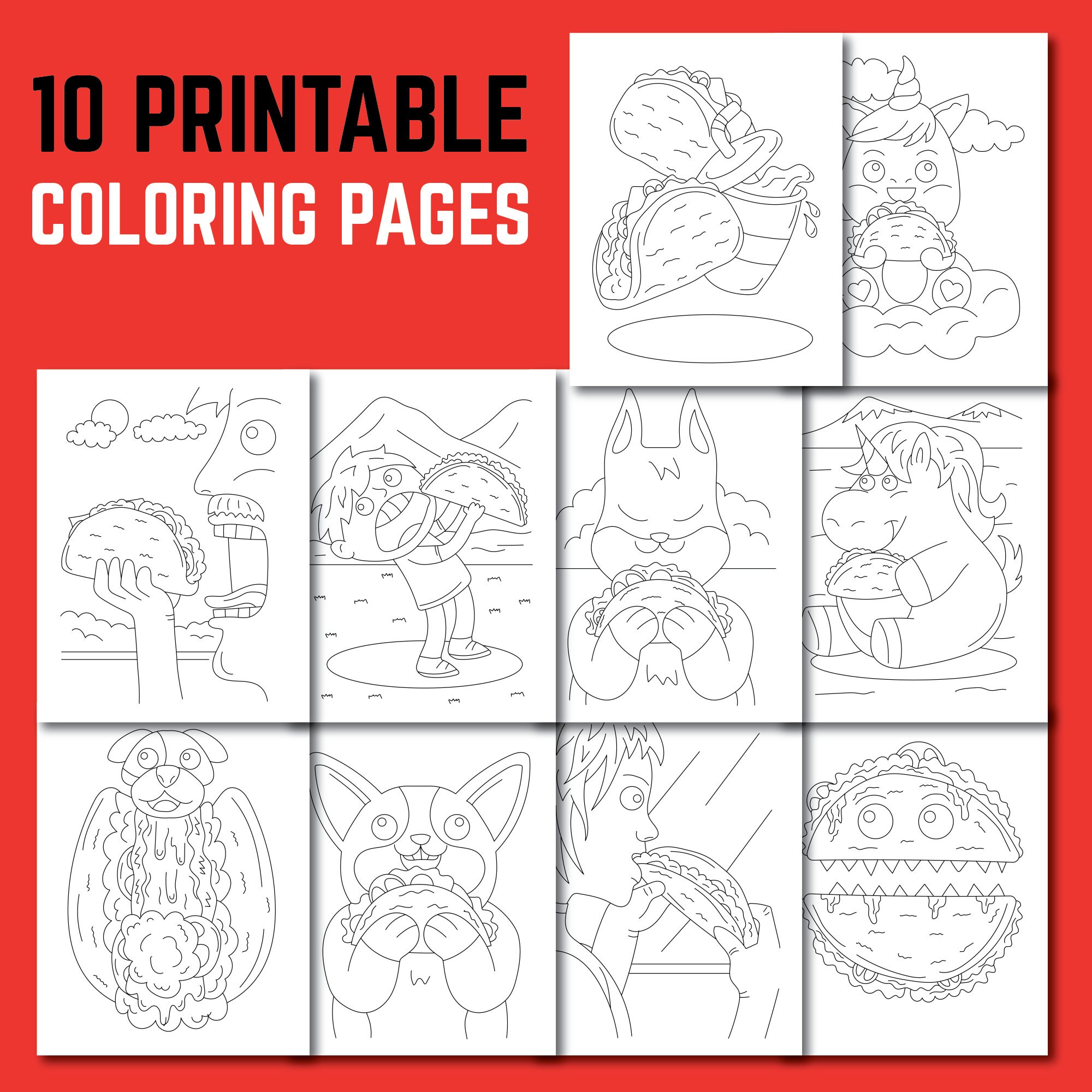 Taco Coloring Pages for Kids Pack 3 - Etsy