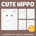 Cute Hippo Coloring Pages Pack 2 | Pdf Sheet Printable US Letter - Etsy