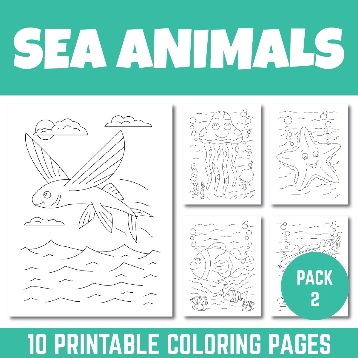 Sea Animal Printable .pdf Instant Download Coloring Pages - Etsy