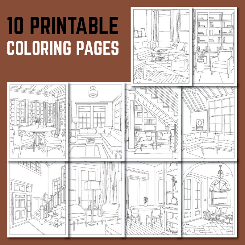 Coloring Pages for Adults Cozy Home Interior Theme | Printable Digital ...