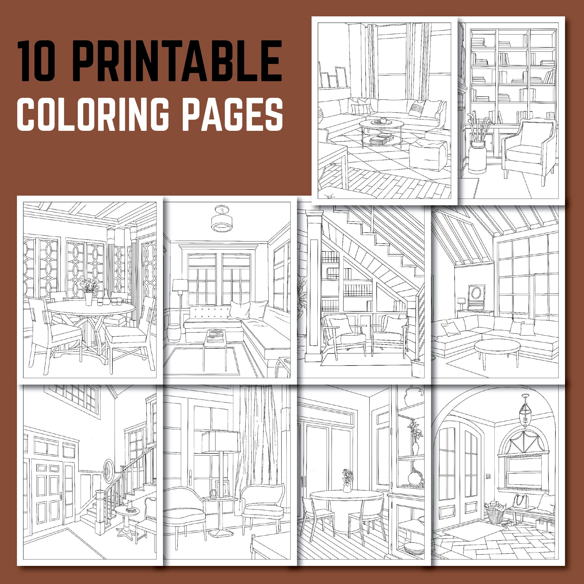 Coloring Pages for Adults Cozy Home Interior Theme | Printable Digital ...
