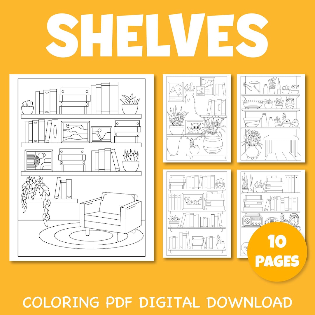 Shelves Coloring Pages Pack 2 | Pdf Sheet Printable US Letter - Etsy