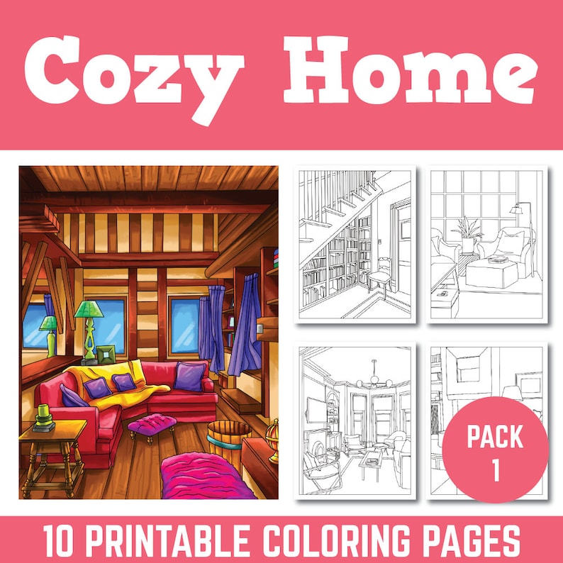 Cozy Home Interior Coloring Pages Pack 1 - Etsy