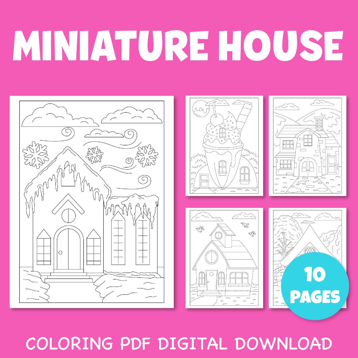 Miniature House Coloring Pages Pack 3 | Pdf Sheet Printable US Letter ...