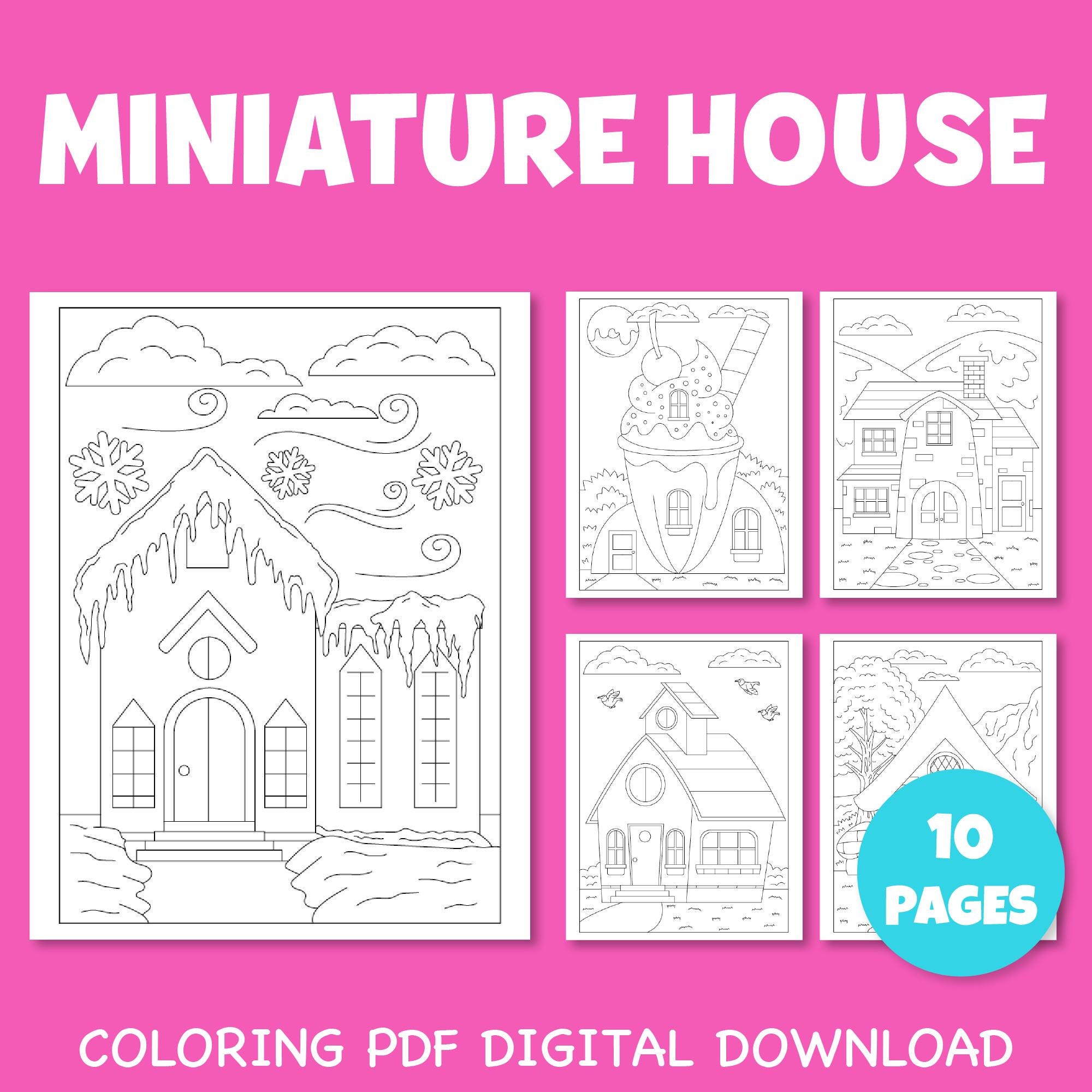 Miniature House Coloring Pages Pack 3 | Pdf Sheet Printable US Letter ...